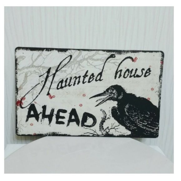 Accents | Haunted House Ahead Metal Sign With Black Crow | Poshmark